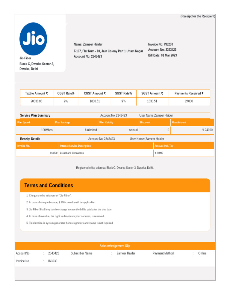 Internet Invoice Template 2 | PDF | Receipt | Invoice