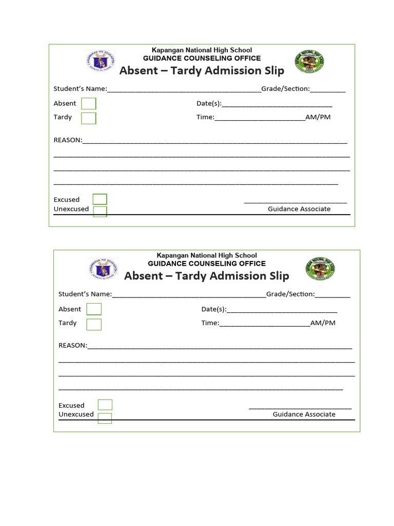 Admission Slip Absent | PDF