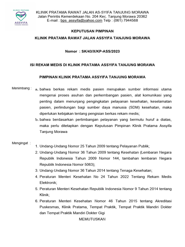 SK Isi Rekam Medis | PDF | Pengembangan Diri