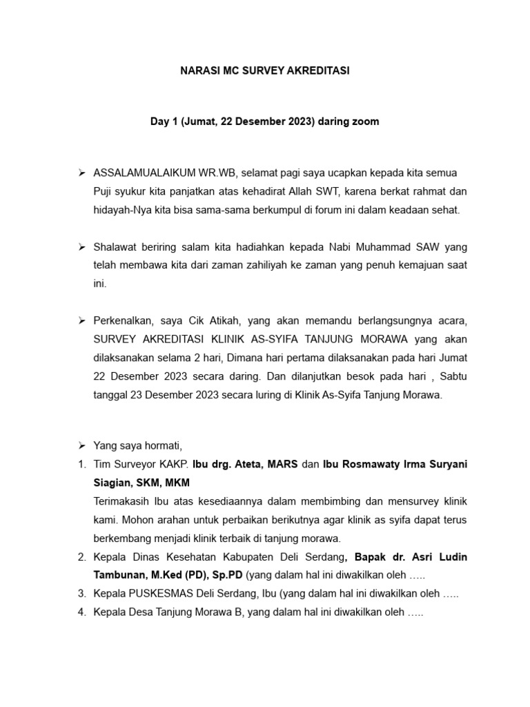 NARASI MC SURVEY AKREDITASI | PDF