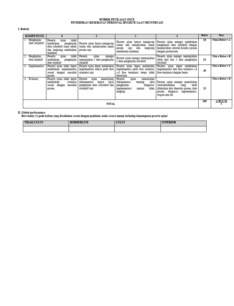 Rubrik Penilaian Osce | PDF