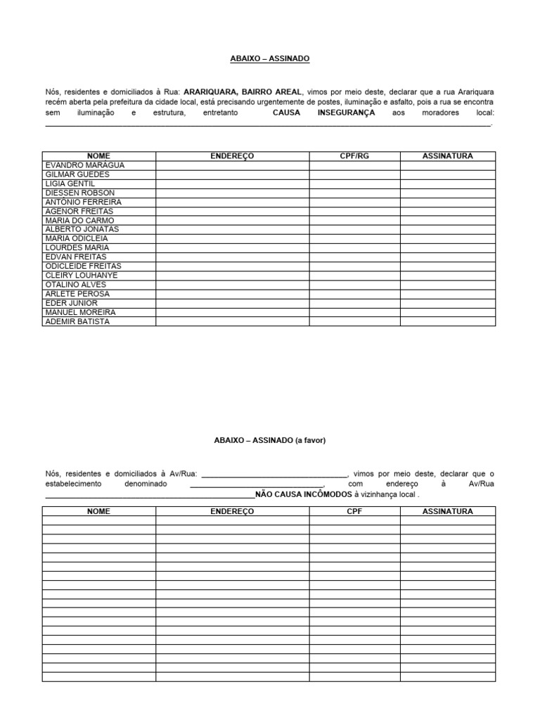 Abaixo Assinado | PDF Abaixo Assinado | PDF