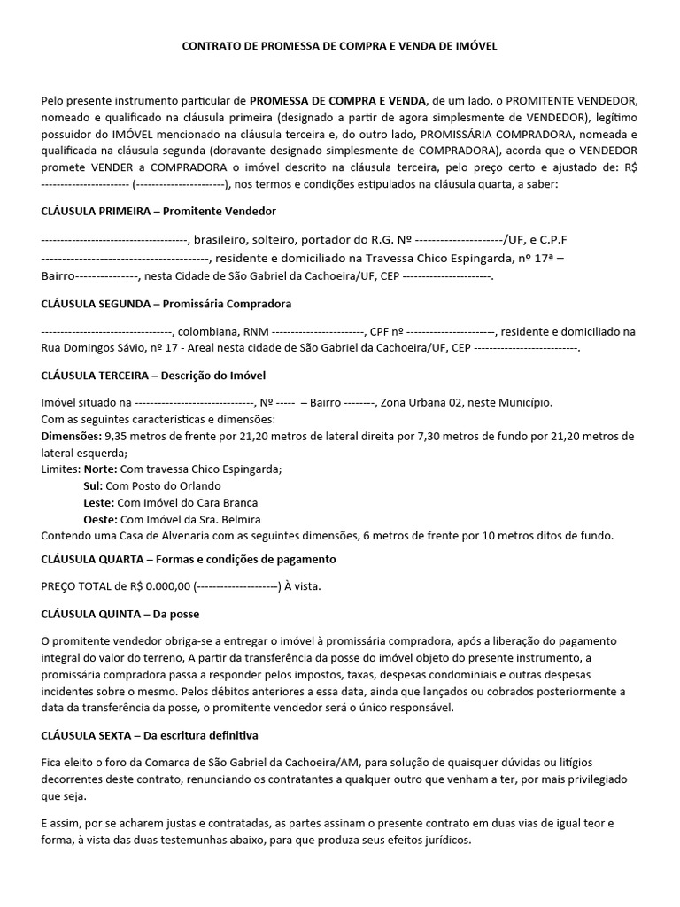 Contrato de Promessa de Compra e Venda de Imóvel | PDF