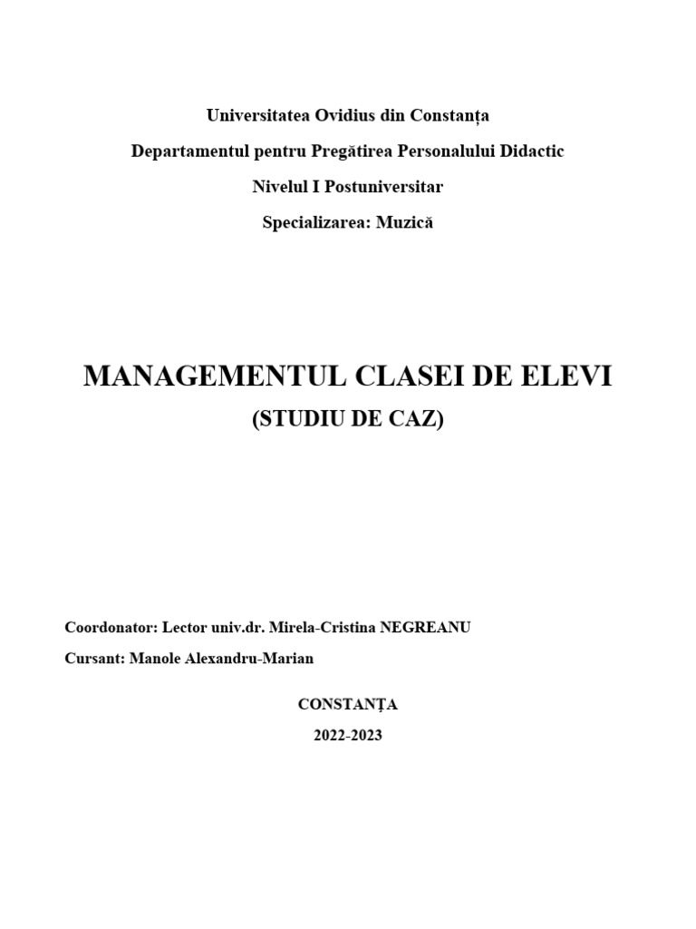 MANOLE ALEXANDRU MARIAN-STUDIU DE CAZ (1) | PDF