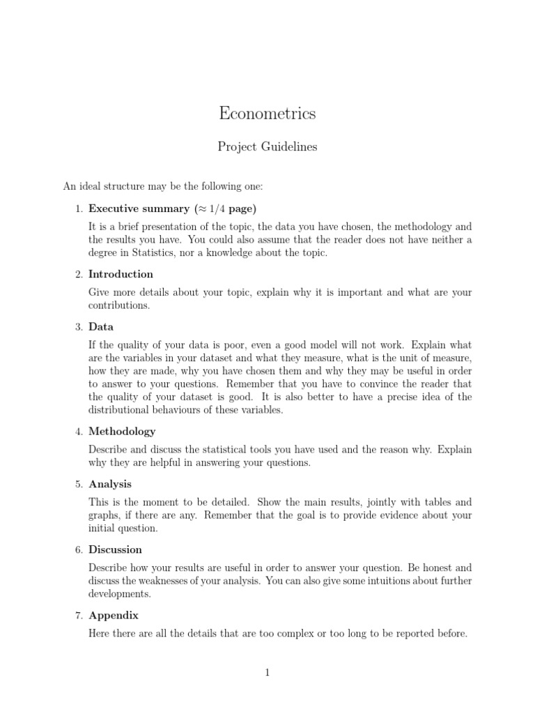 Project. Guidelines (Econ) | PDF | Statistics | Methodology