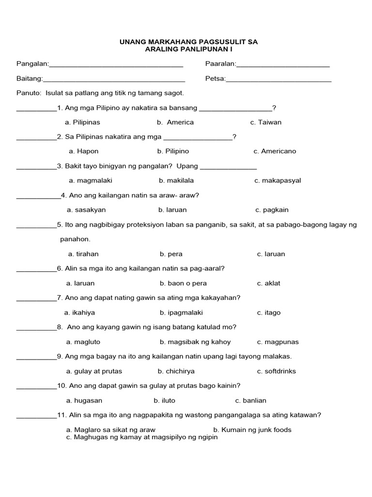 1st PT AP Grade 1 | PDF