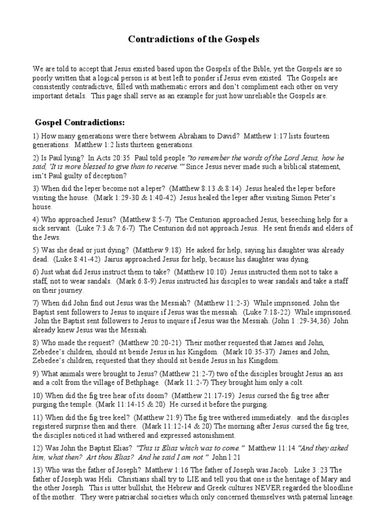 Gospel Contradictions Explained | PDF | Gospel Of Matthew | John The ...