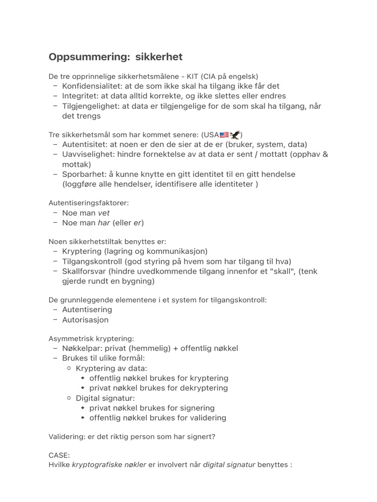 Oppsummering - Sikkerhet-1 | PDF