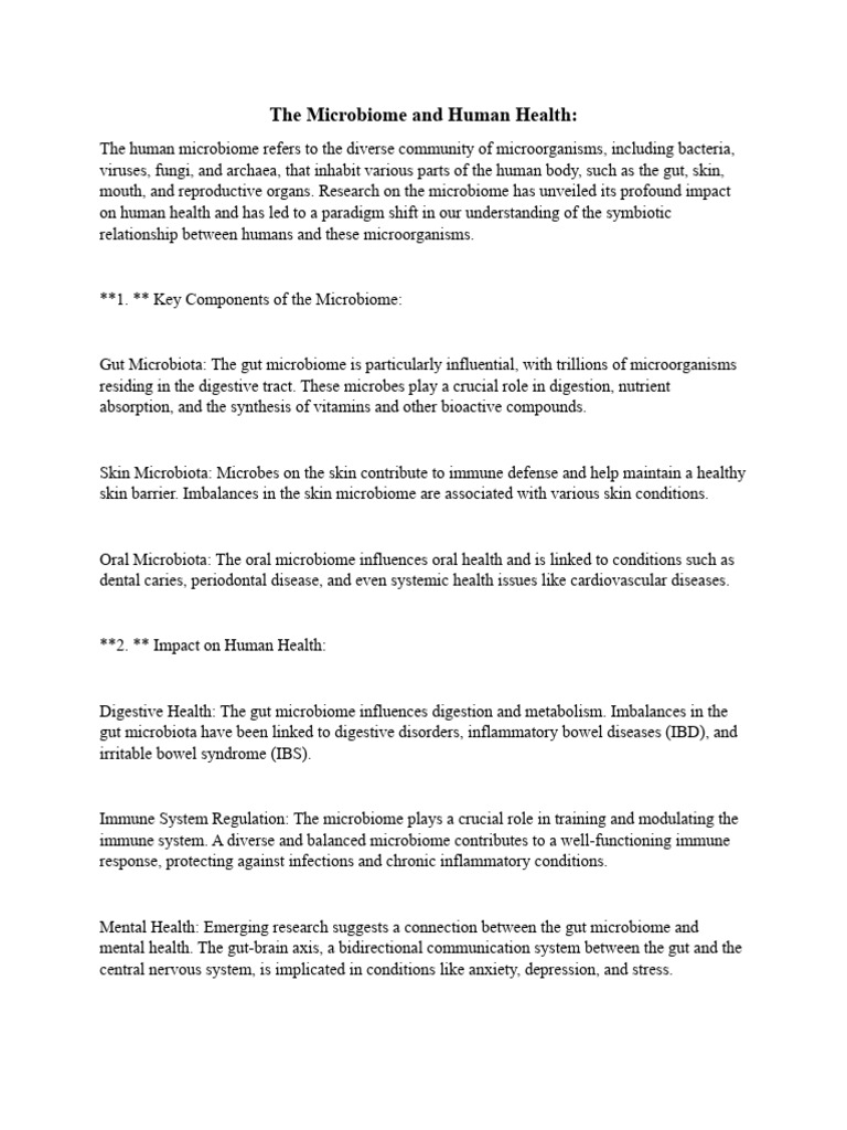 Microbiome's Role in Human Health | PDF | Health Sciences | Clinical ...