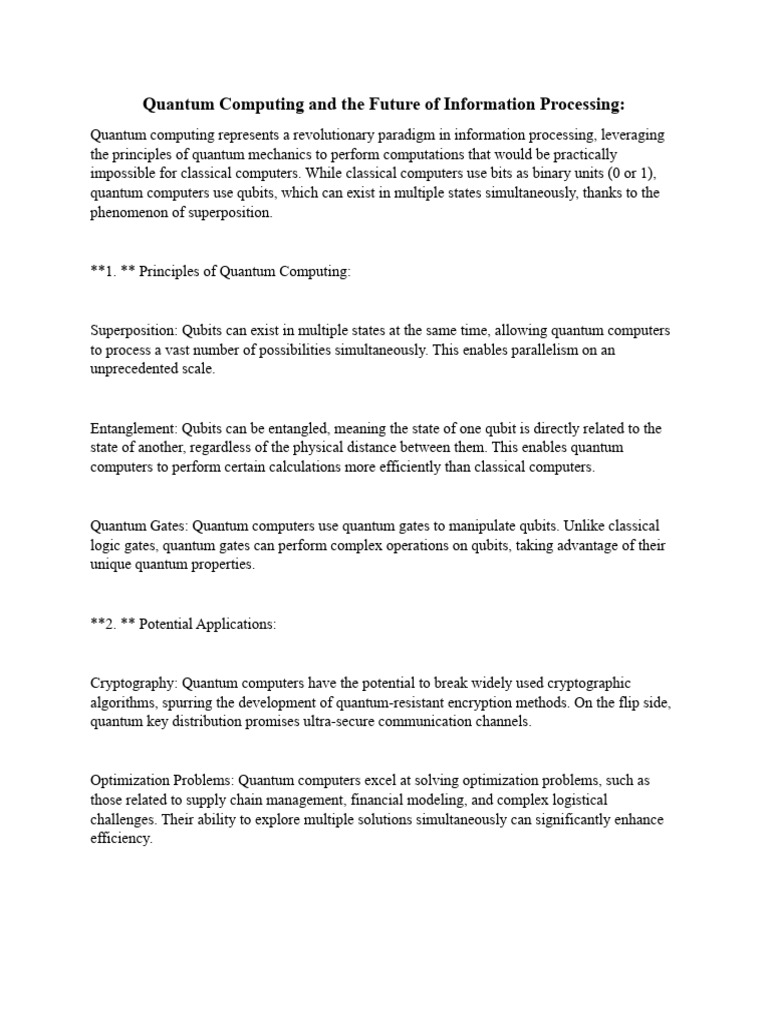 Quantum Computing and The Future of Information Processing | PDF | Quantum Computing ...