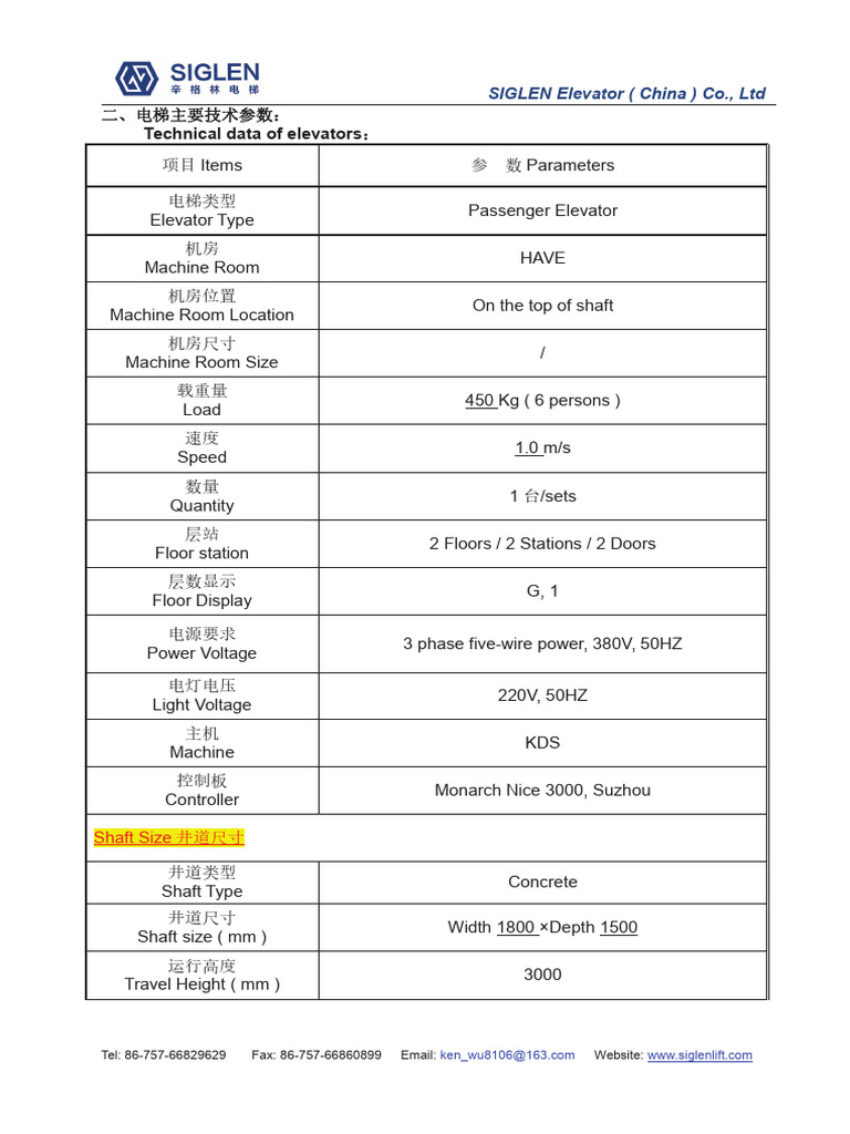 450KG Passenger Elevator Quotation 2023-3-25 | PDF | Elevator | Door