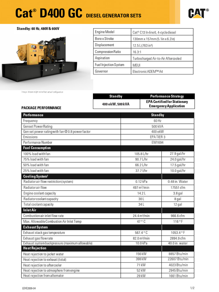 CAT C13 400kW Submittal | PDF | Diesel Engine | Exhaust Gas