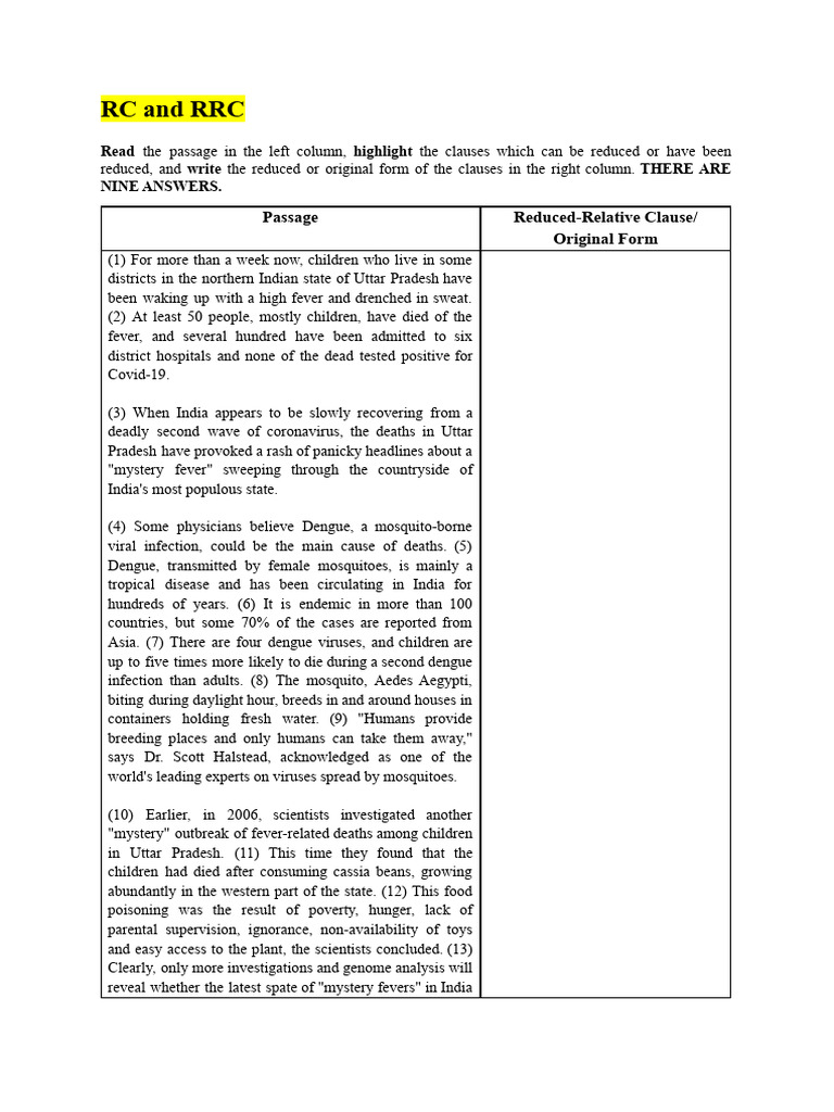 RC&RRC and Conjunctions&Connectors On The Passage - Exercise For PAS | PDF