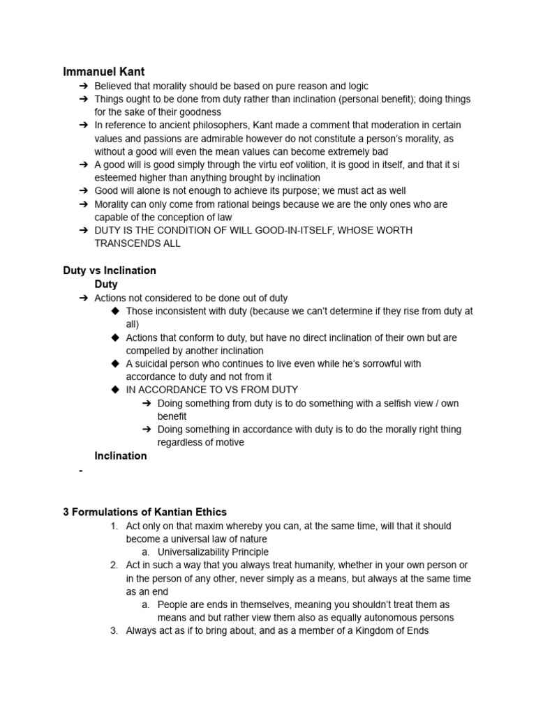 KANT READING NOTES On Ethics | PDF | A Priori And A Posteriori ...