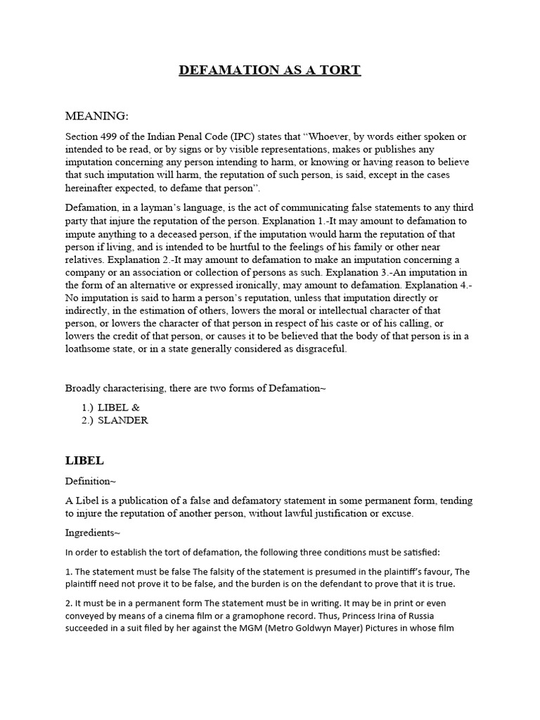 Defamation - Torts Assignment - A50 | PDF | Defamation | Justice