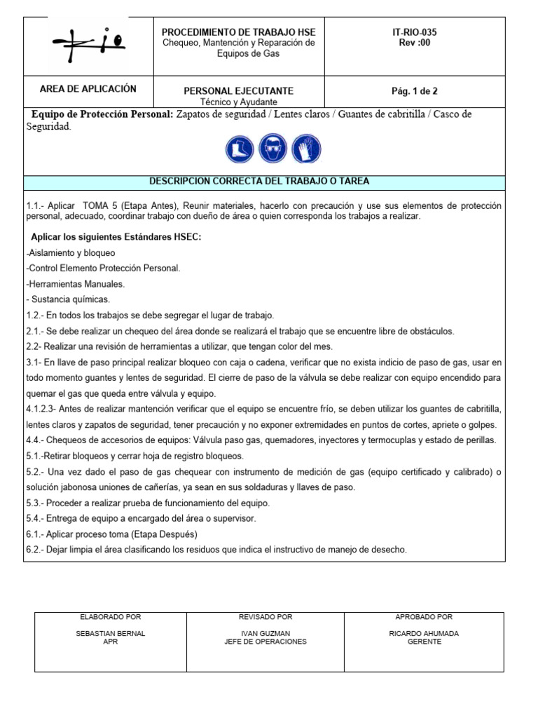 IT-RIO-035 Chequeo, Mantencion y Reparacion de Equipos de Gas | PDF