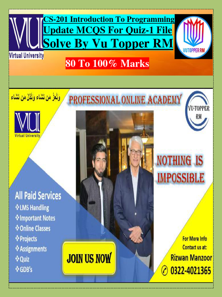 CS201 Quiz-1 File by Vu Topper RM | PDF | Pointer (Computer Programming ... CS201 Quiz-1 File by Vu Topper RM | PDF | Pointer (Computer Programming ...