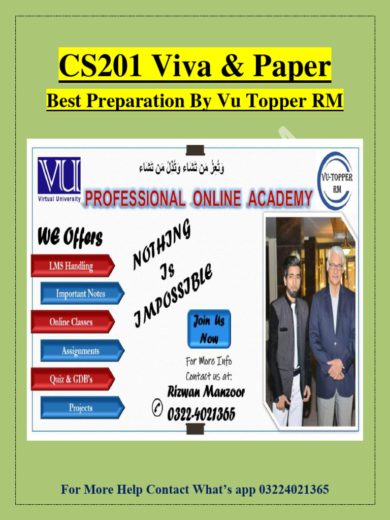 CS201 Viva & Paper Best Preparation | PDF | Teaching Methods & Materials | Computers