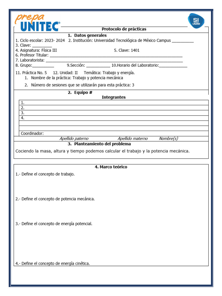 Protocolo Práctica 5. Trabajo y Potencia Mecanica | PDF