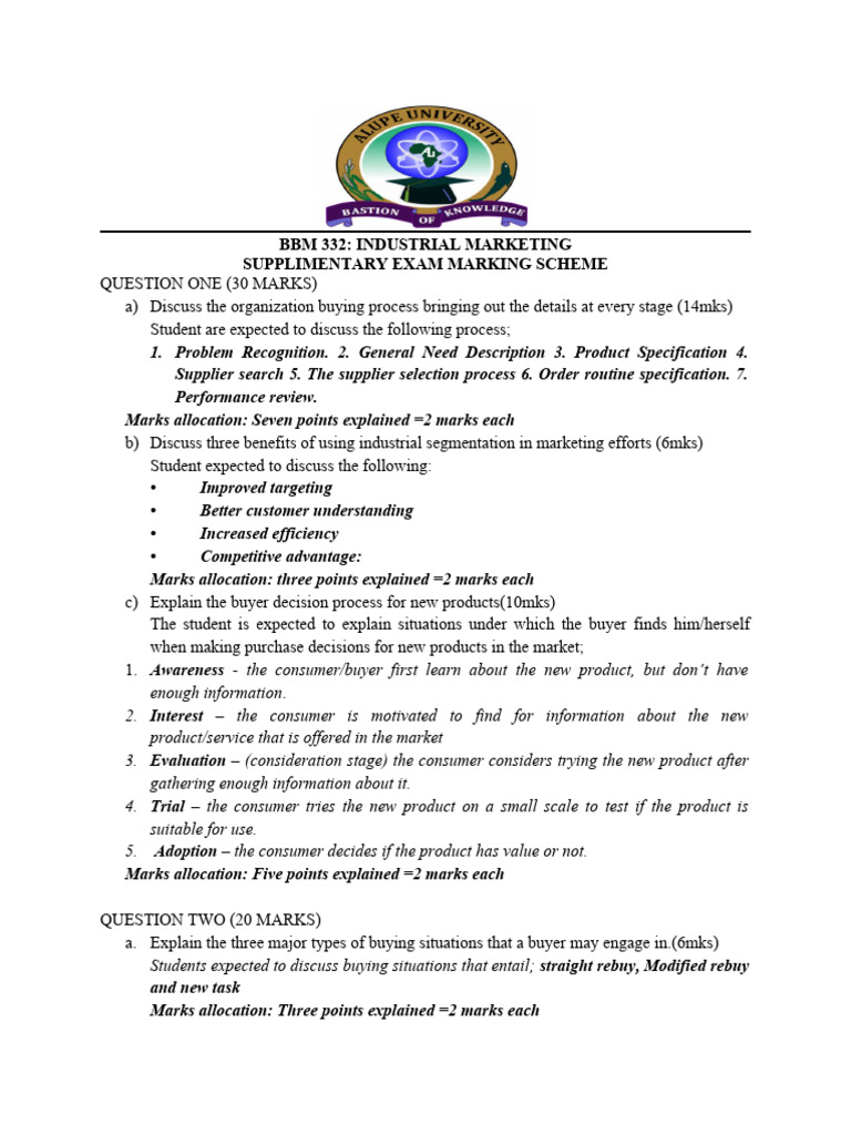Industrial Marketing Exam Guide | PDF