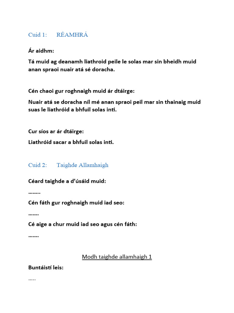 Teimpléid Tuairisc Samplach | PDF