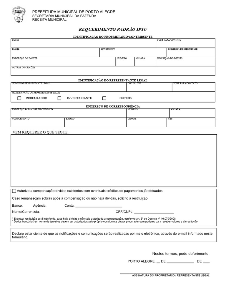 Requerimento Padrão IPTU v20032023 | PDF