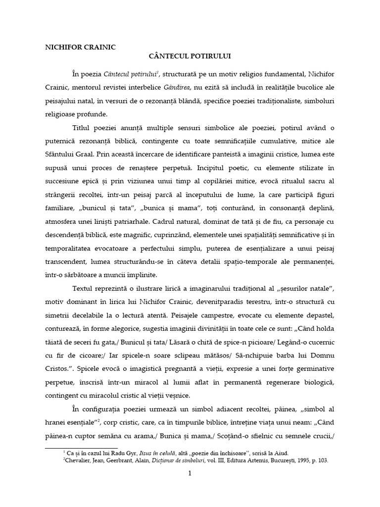 Nichifor Crainic. Cantecul Potirului. Docx | PDF