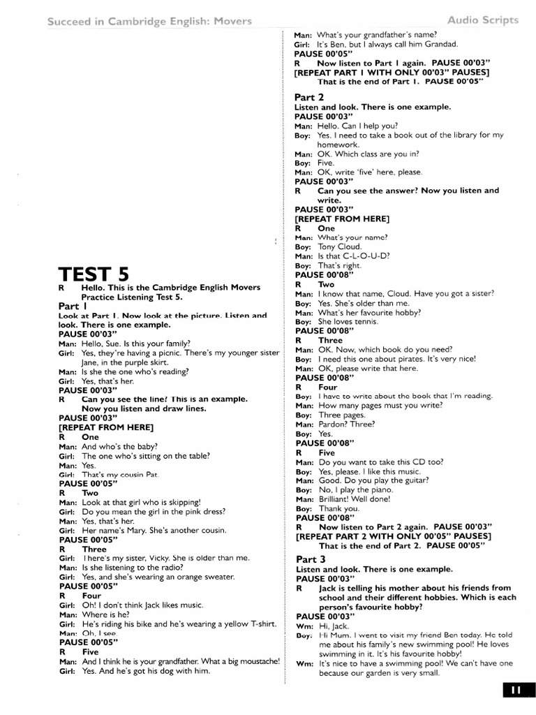 (Dec 2023) Week 2 - Movers - Listening Scripts - Keys | PDF