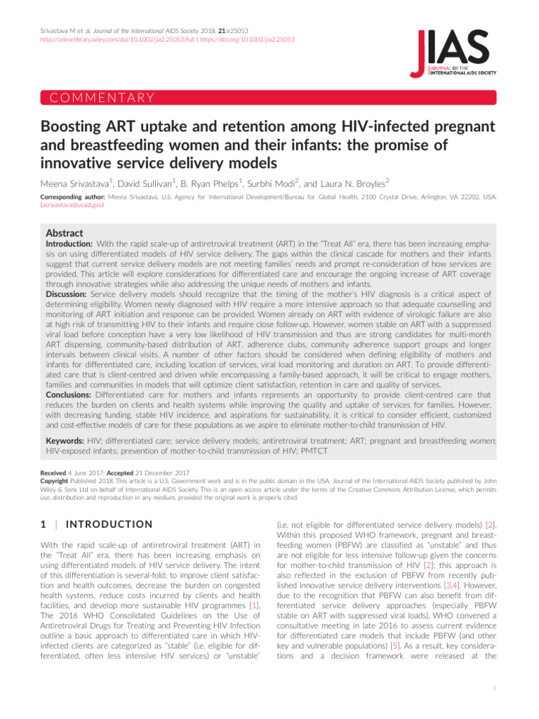 Boosting ART Uptake and Retention Among HIV Infected Women and Their ...