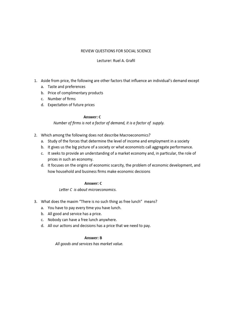 Socsci Review Questions | PDF