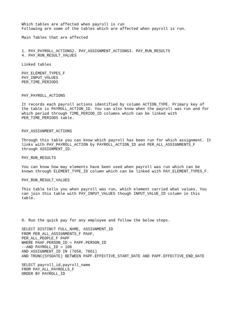 Tables Affected When Payroll Is Run | PDF