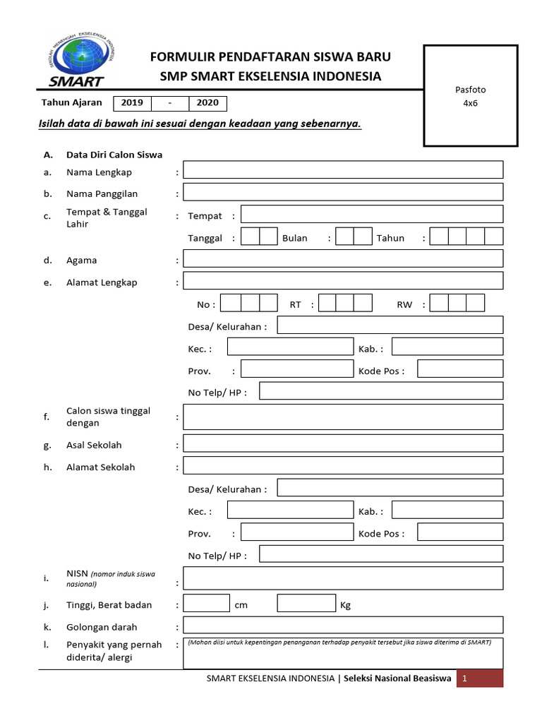 Formulir SMP Beasiswa 19 20 | PDF