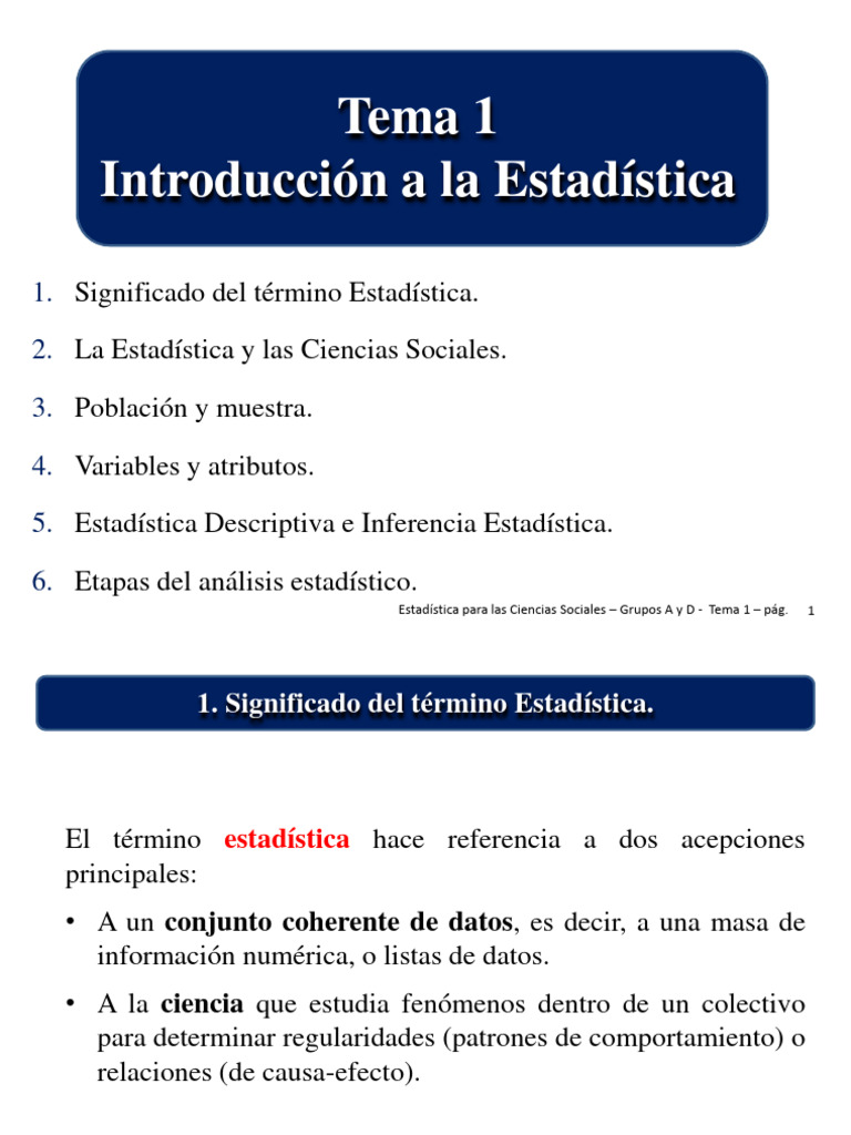 Tema 1 Introducción A La Estadistica | PDF