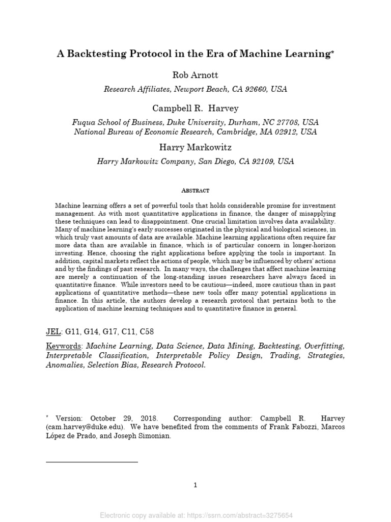 A Backtesting Protocol in The Era of Machine Learning | PDF | Machine ...