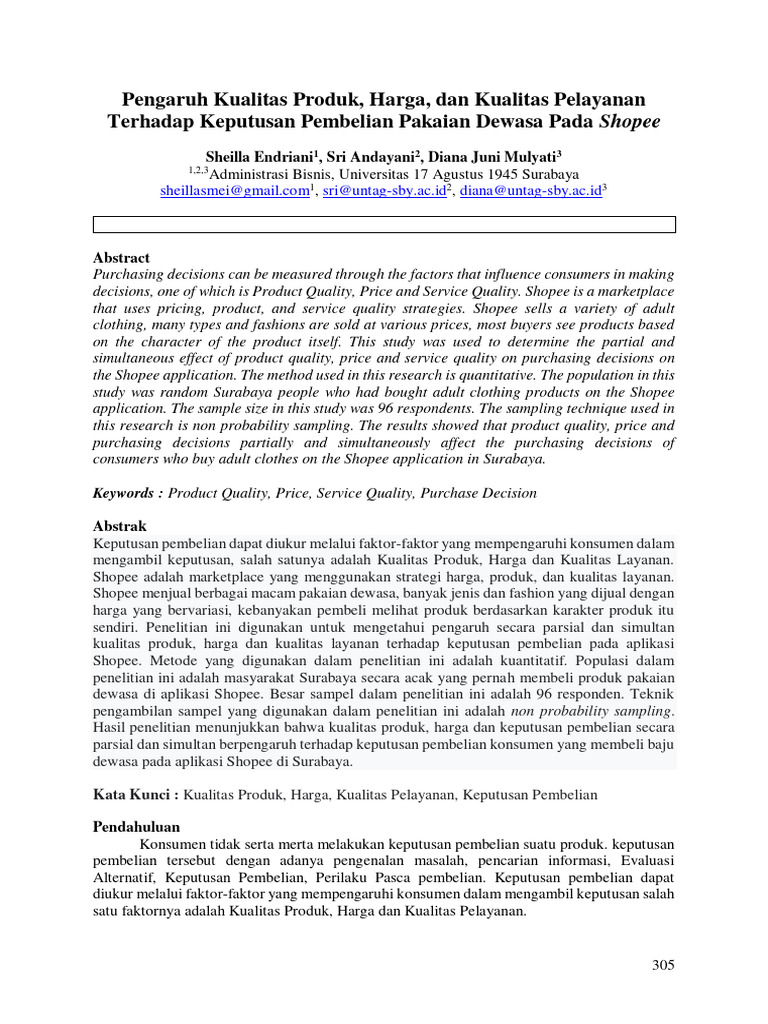 Pengaruh Kualitas Produk, Harga, Dan Kualitas Pelayanan Terhadap Keputusan Pembelian Pakaian ...