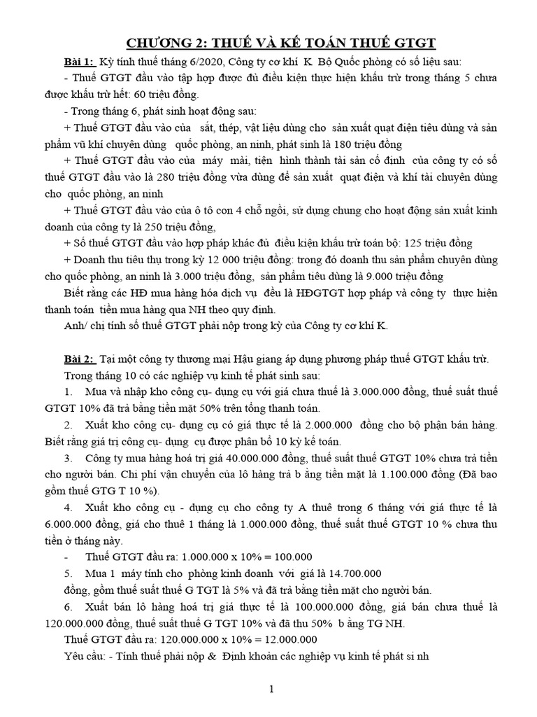 Bai Tap - SV Thue Va KTT 1 - 2023 | PDF