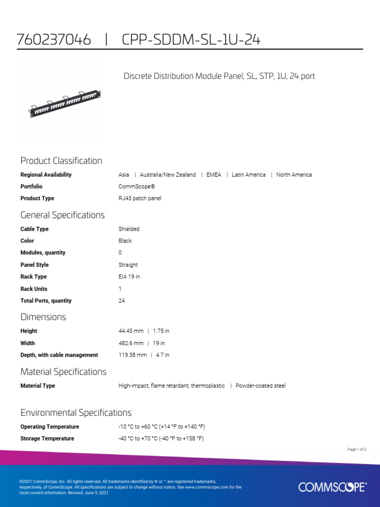 Commscope Cat6A UTP PATCH PANEL, 24port 760237046 | PDF