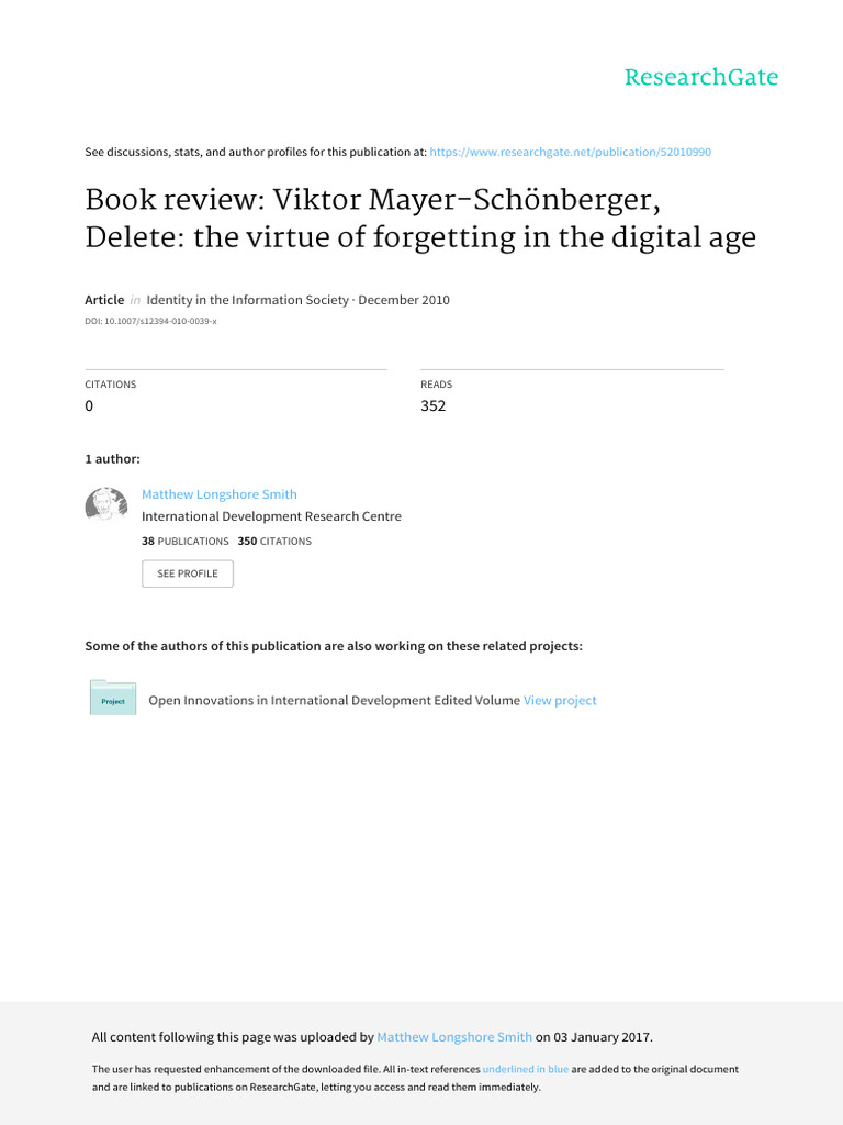 Viktor Mayer Schonberger Delete The Virt | PDF | Information | Creative Commons