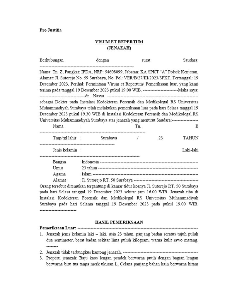 Visum Et Repertum Korban Mati | PDF