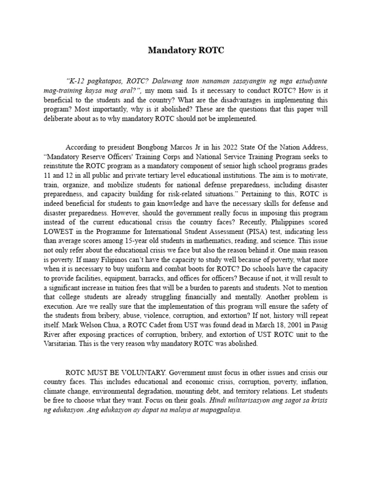 Mandatory ROTC | PDF | Corruption