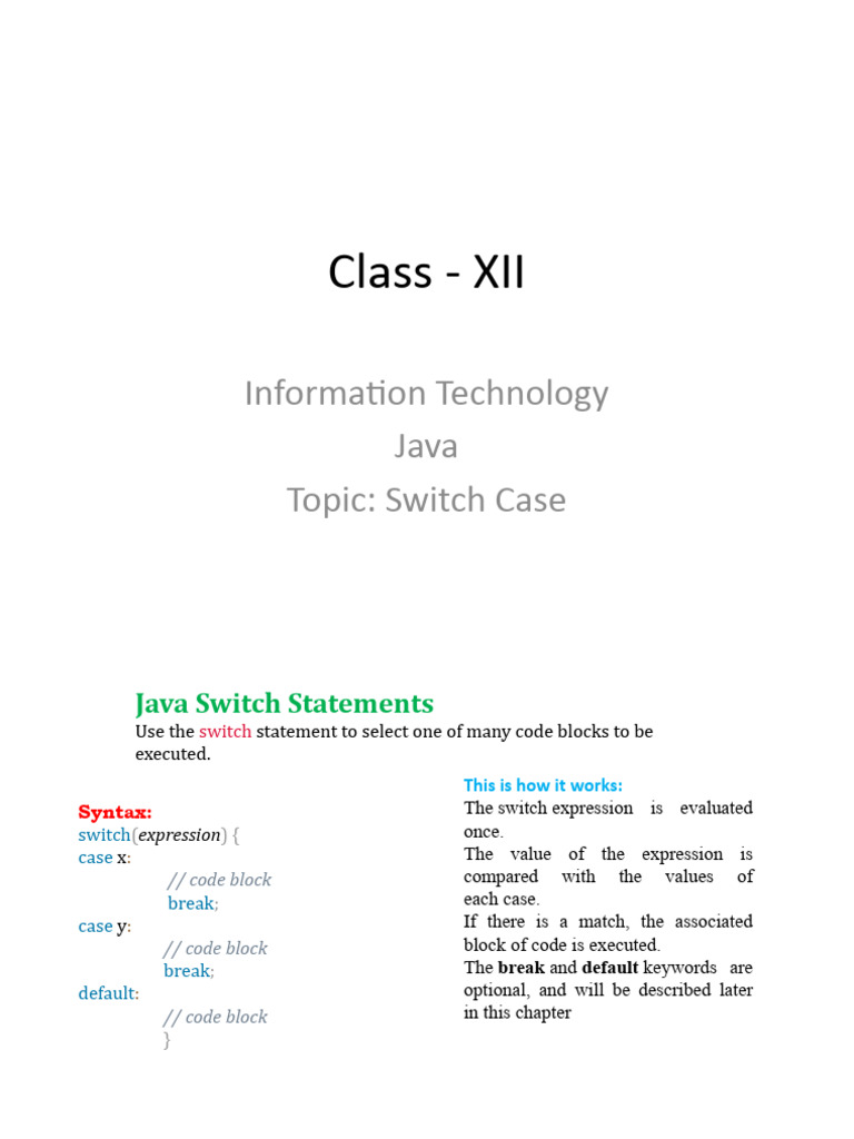 Java Switch Loop | PDF | Control Flow | Computer Engineering Java Switch Loop | PDF | Control Flow | Computer Engineering