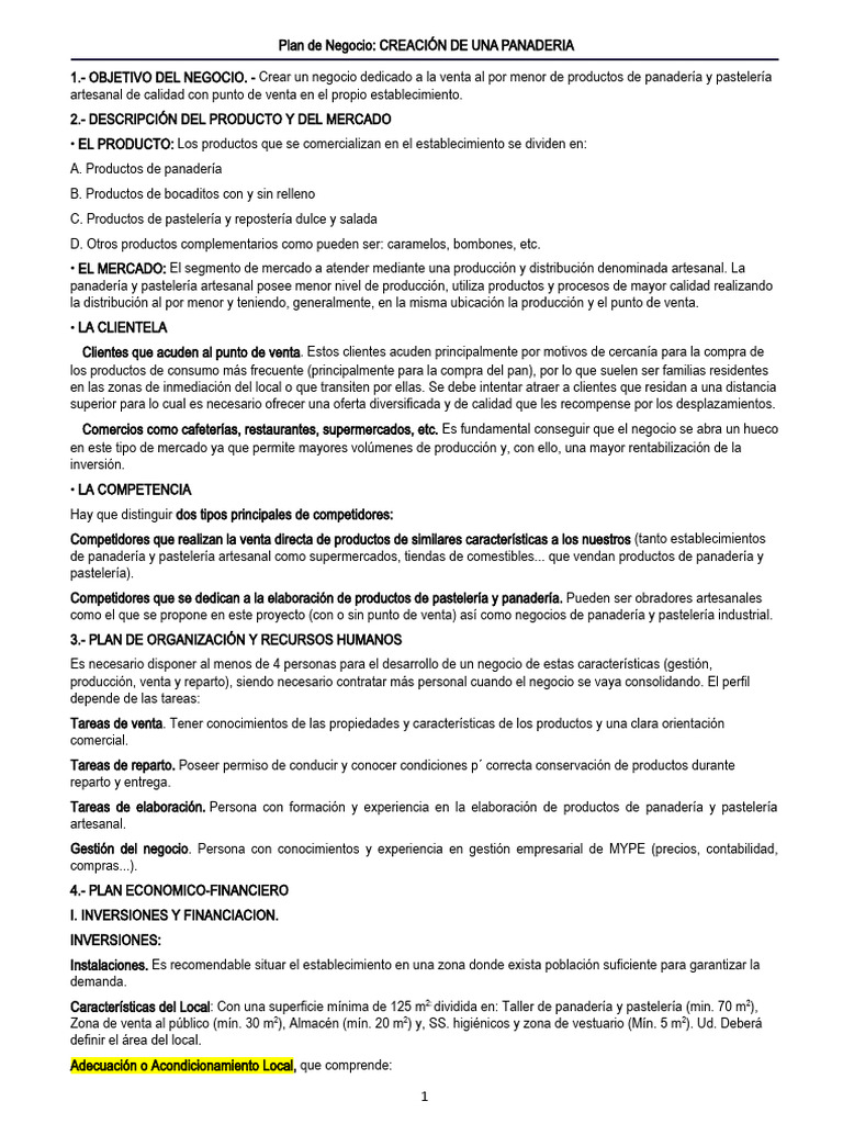 Practica Exam Info Neg 2 Admi 2023 2 B Plan Neg Panaderia Pasteleria Enunciado | PDF