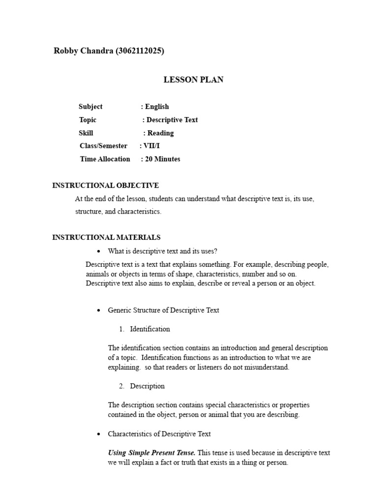Robby Chandra, 3062112025, Lesson Plan | PDF | Object (Grammar ...