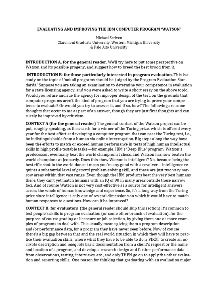 Evaluating and Improving The IBM Computer Program WATSON | PDF