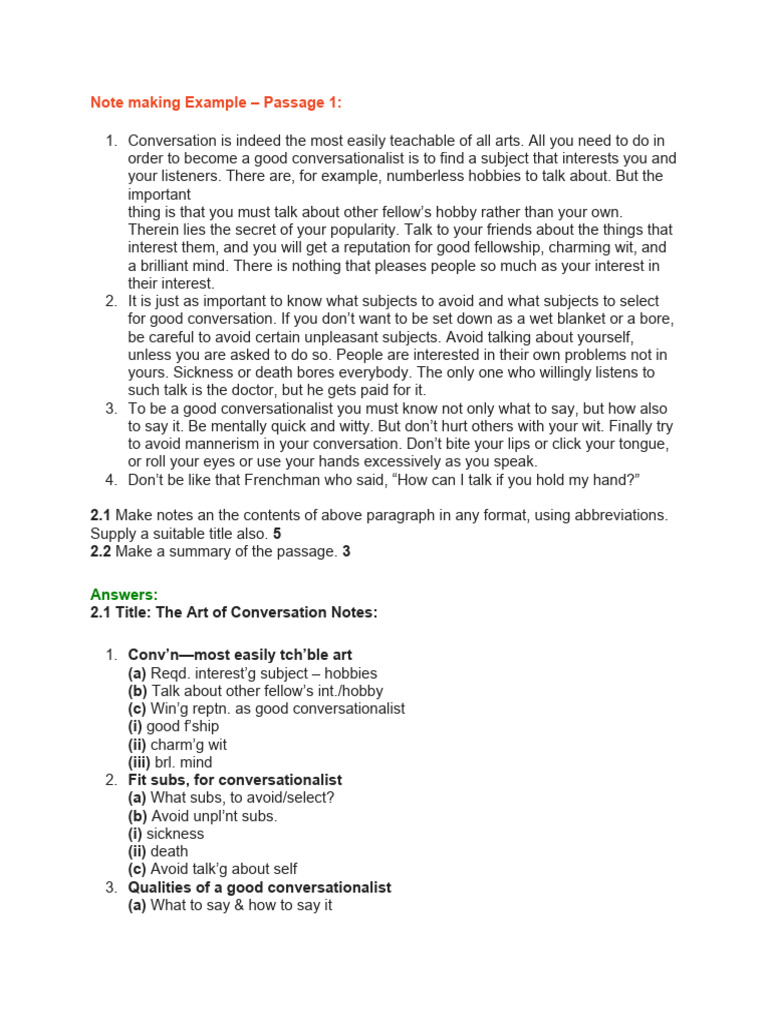 Note Making Example | PDF