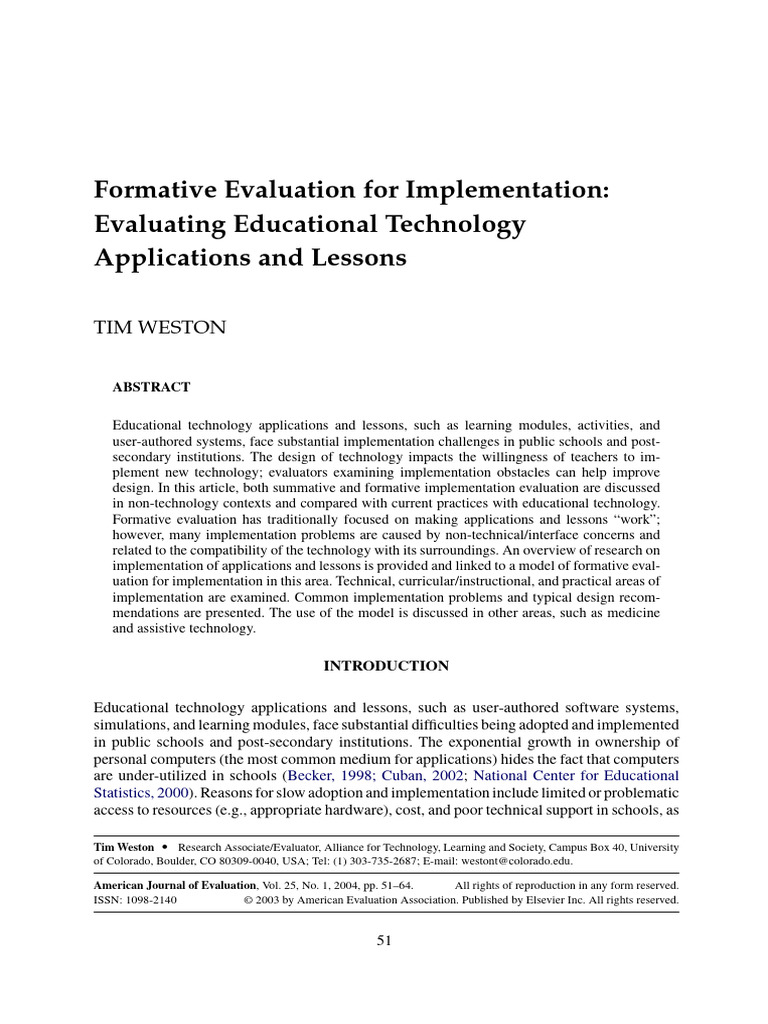 Formative Evaluation For Implementation Pdf