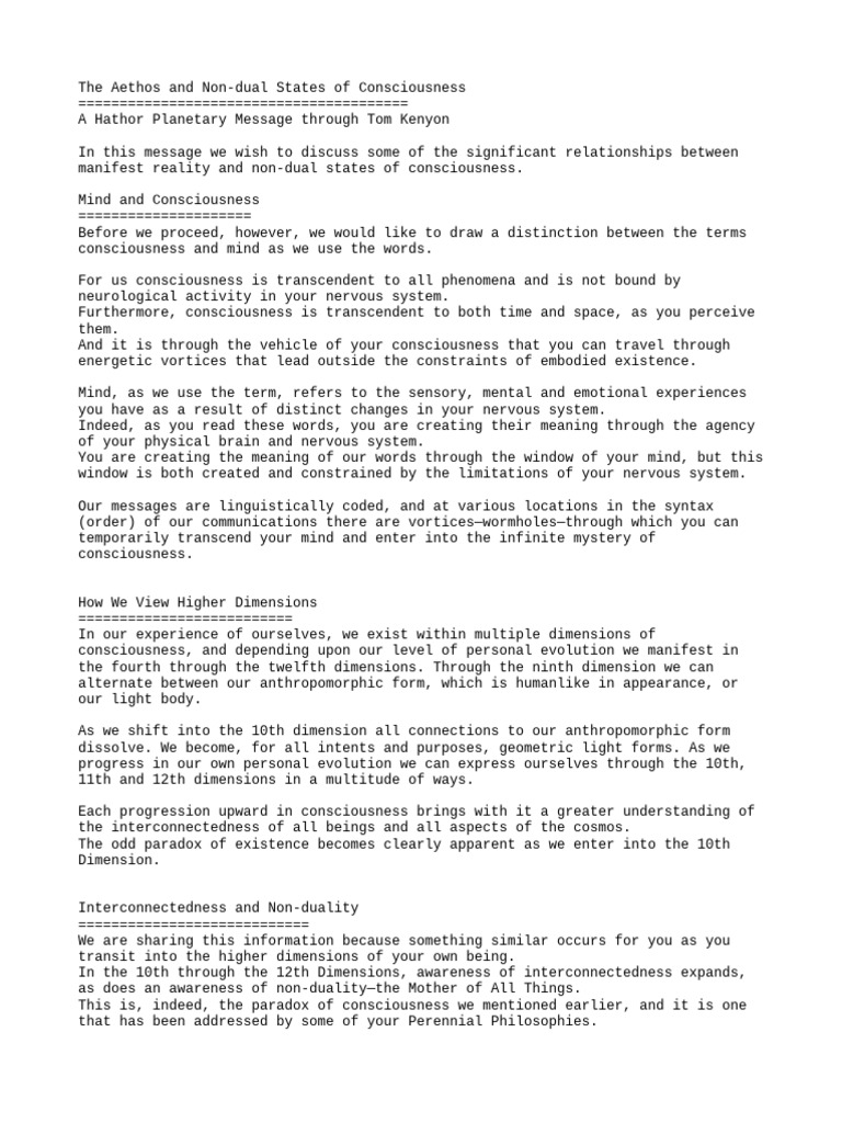 The Aethos and Non-Dual States of Consciousness | PDF