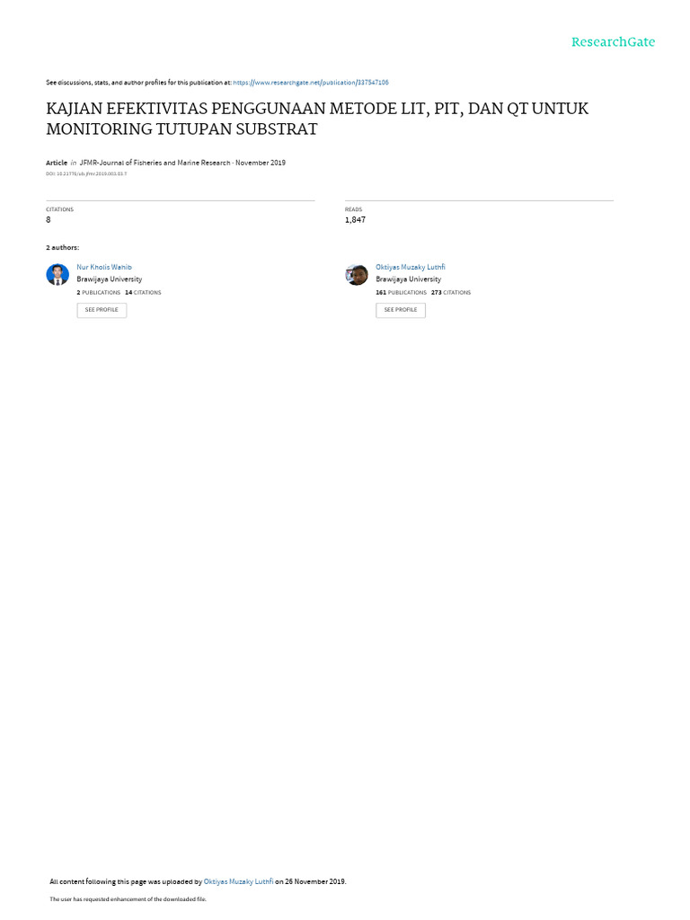 Kajian Efektivitas Penggunaan Metode Lit, Pit, Dan QT Untuk Monitoring ...