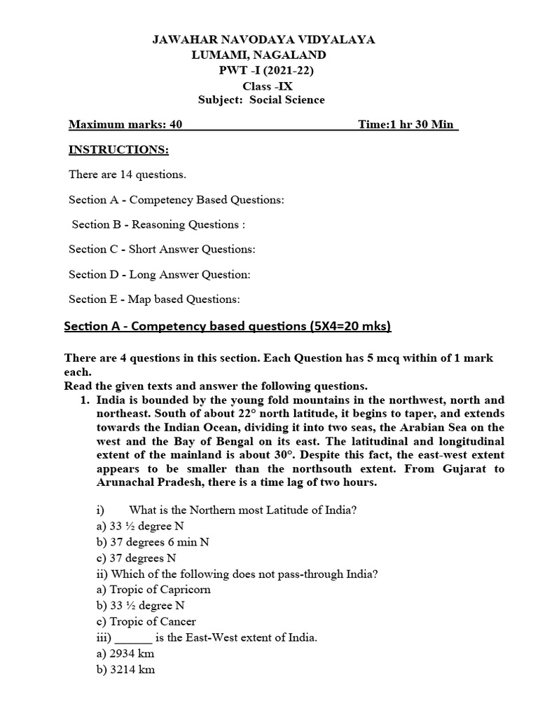 SS PWT 1 Class IX 2021 - 22 | PDF | Taxes | Democracy