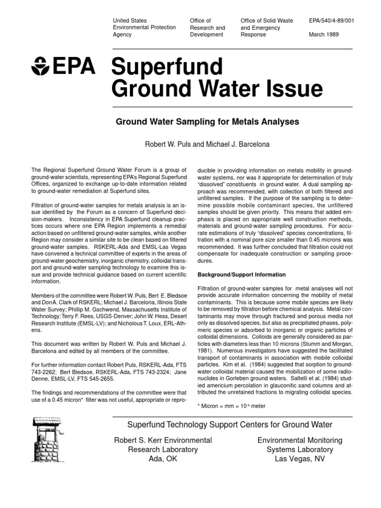 Groundwater Sampling Pdf Filtration Colloid